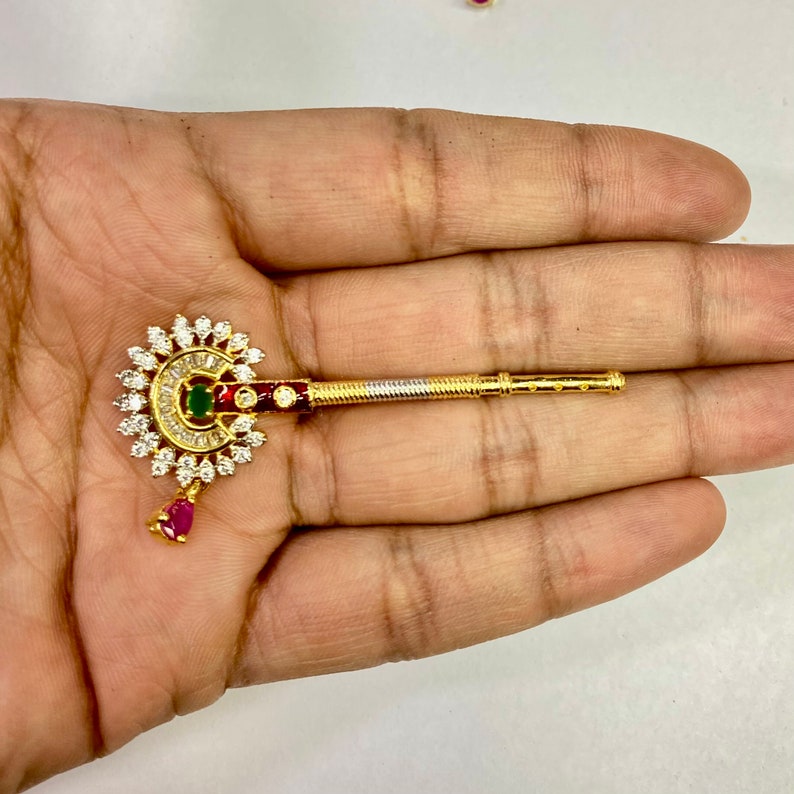 22k Gold Plated Krishna Flute CZ Stone & Peacock Design | Peacock ...