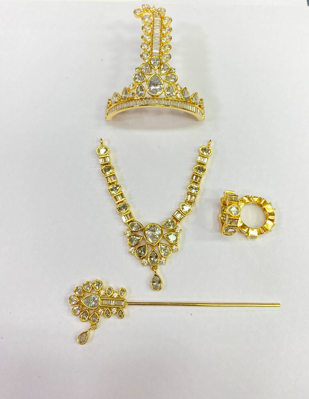 22k Gold Plated Krishna Idol Set: Necklace, Mukut, Bansuri Beautiful ...