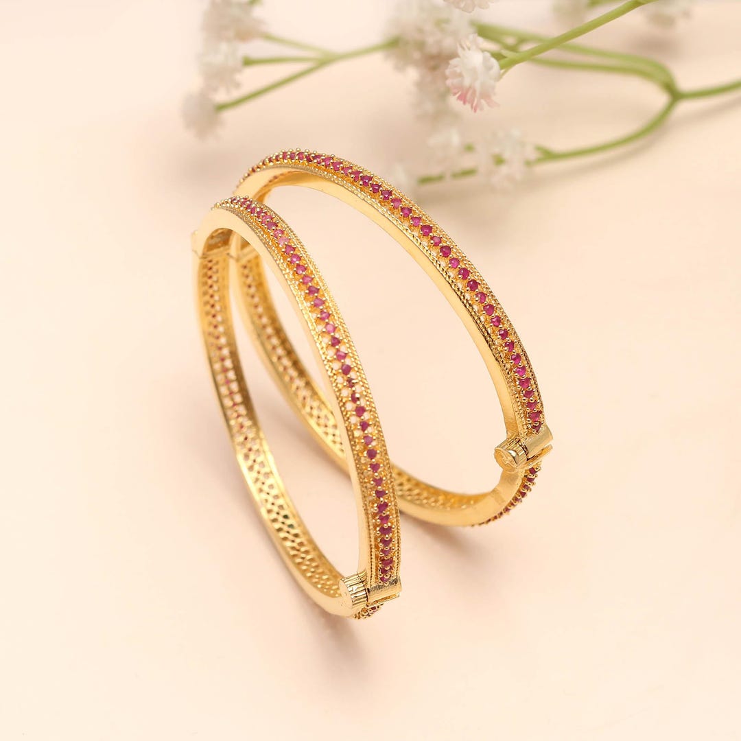 Ruby Stone Gold Bangles | Elegant Red Gemstone Bangle Set for Women ...