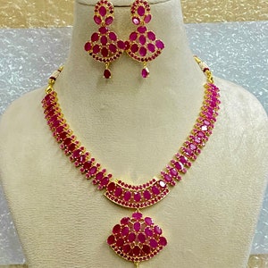 22k Gold Plated Ruby Choker Set: South Indian Wedding Jewelry - Etsy