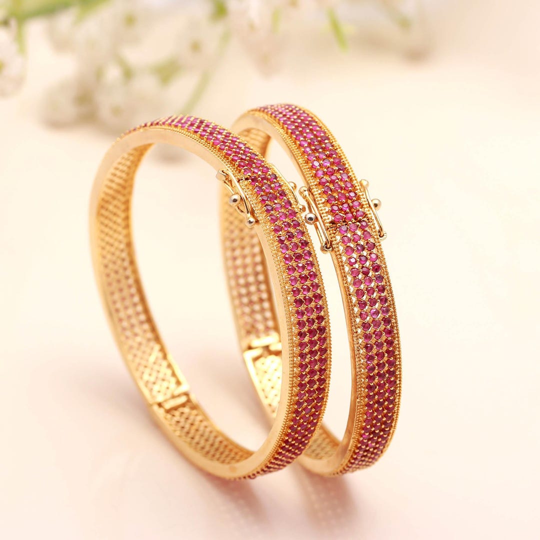 Handmade Ruby Stone Bangles Set | 22K Gold Plated Indian Jewelry ...