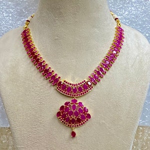 22k Gold Plated Ruby Choker Set: South Indian Wedding Jewelry - Etsy