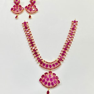 22k Gold Plated Ruby Choker Set: South Indian Wedding Jewelry - Etsy
