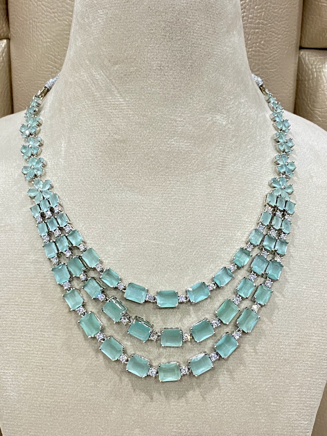 Aqua Dream: Aquamarine and Rose Quartz Layered Necklace Set With ...