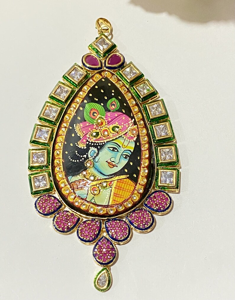 Krishna Locket Set Kundan Locket Lord Krishna Hand Painted - Etsy