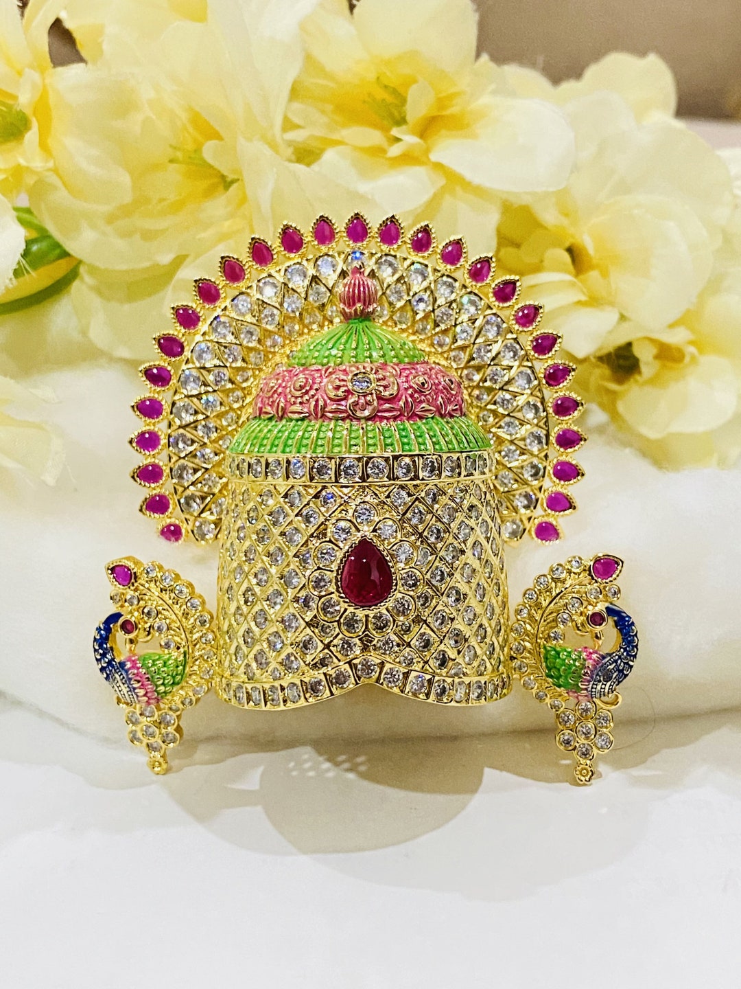 Divine Majesty: 22k Gold Plated Tirupati Balaji Crown With Solitaire ...