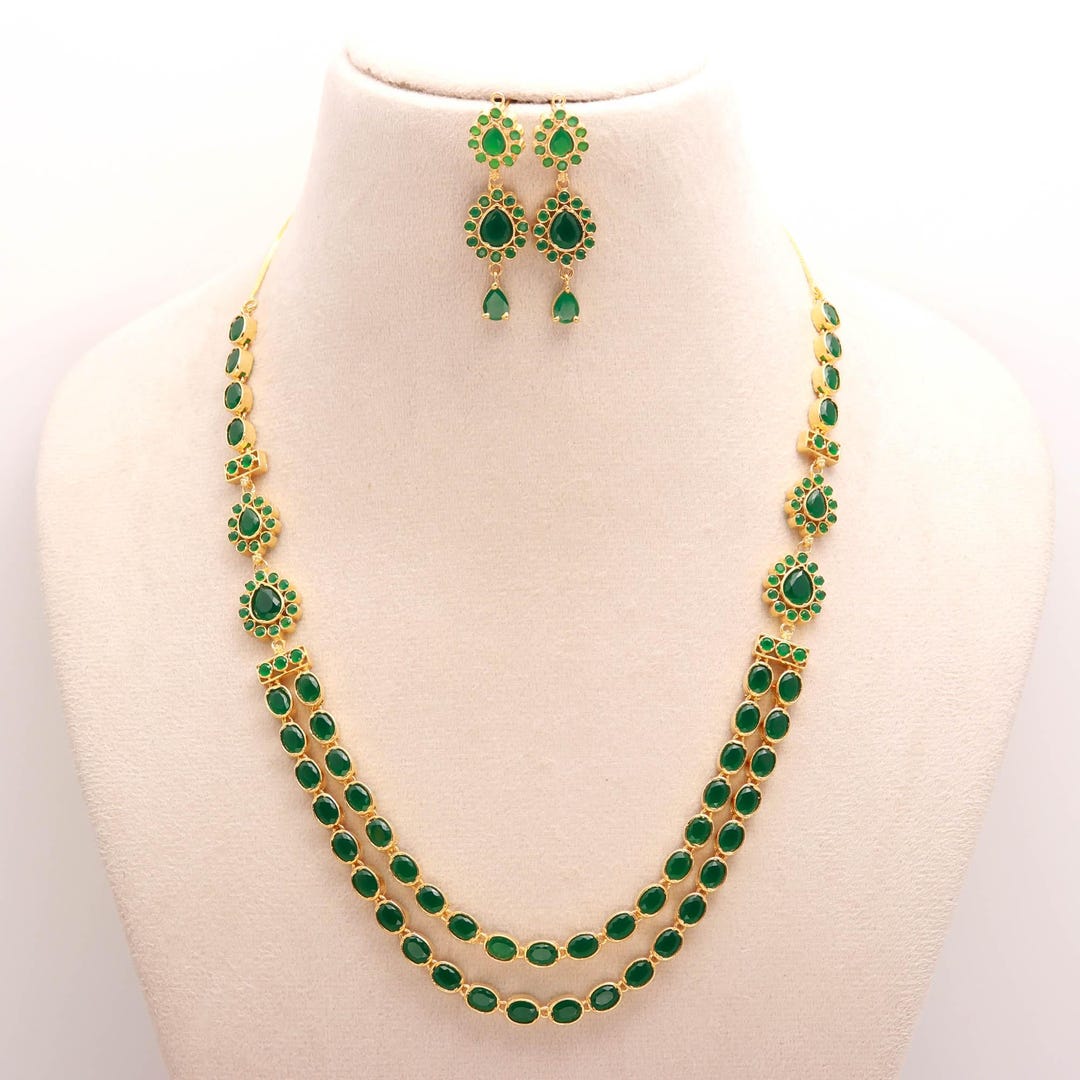 22K Gold Layer Emerald Long Necklace | Layered Necklace |dainty Gold ...