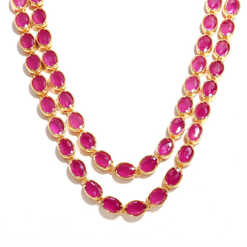 2 Layer Ruby Necklace, Layered Red Gemstone Necklace, 22K Gold Plated ...