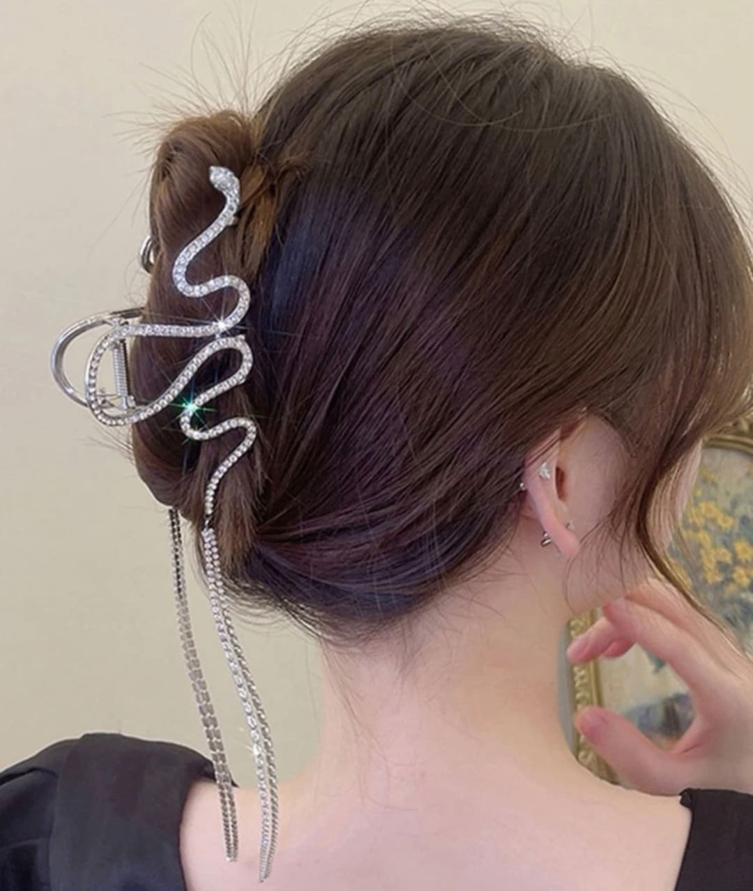 Elegant Silver Rhinestone Hair Clip, Minimal Silver Snake Hair Claw ...