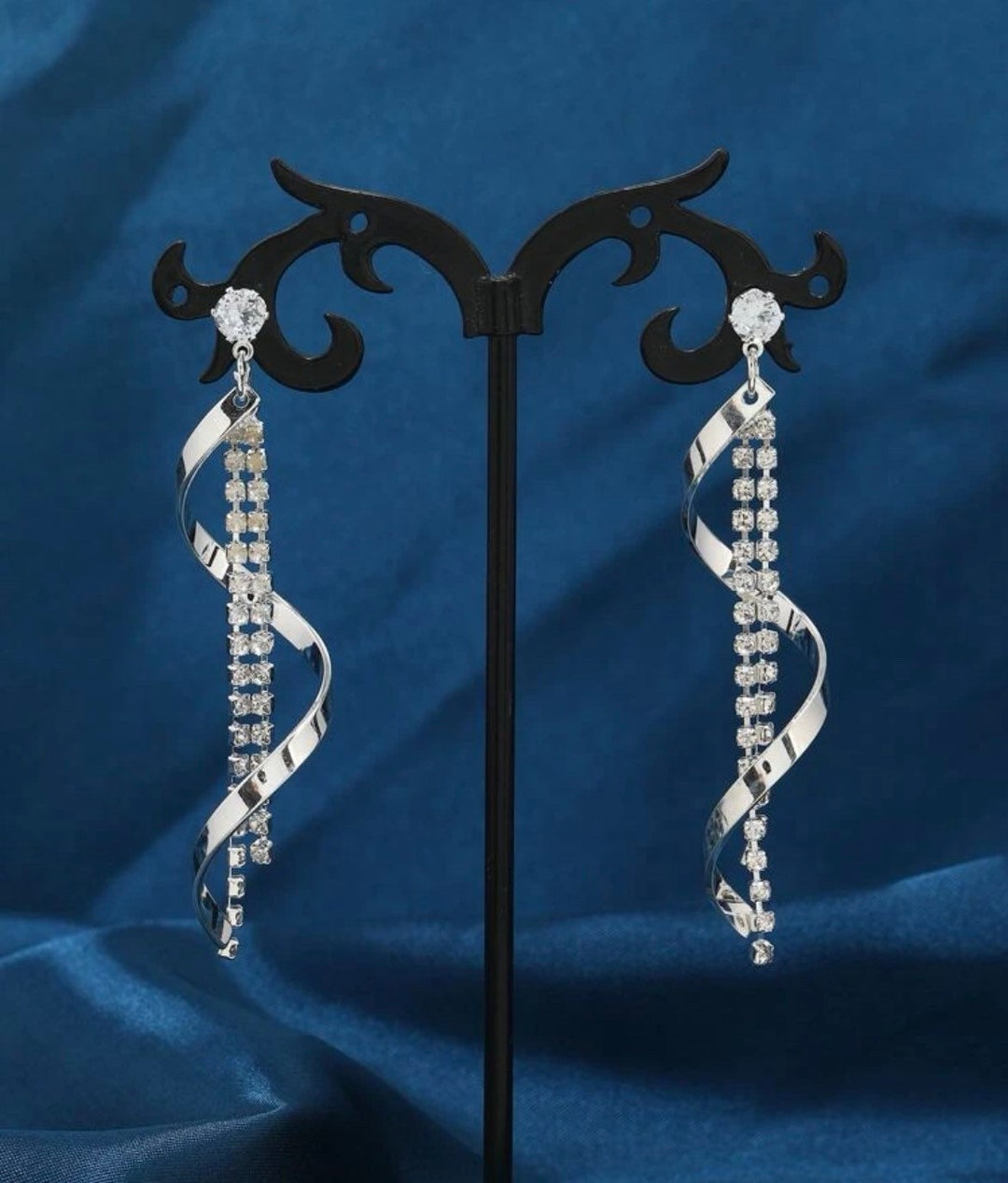 Aesthetic Drop Earrings, Silver Aesthetic Rhinestone Dangle Earrings ...