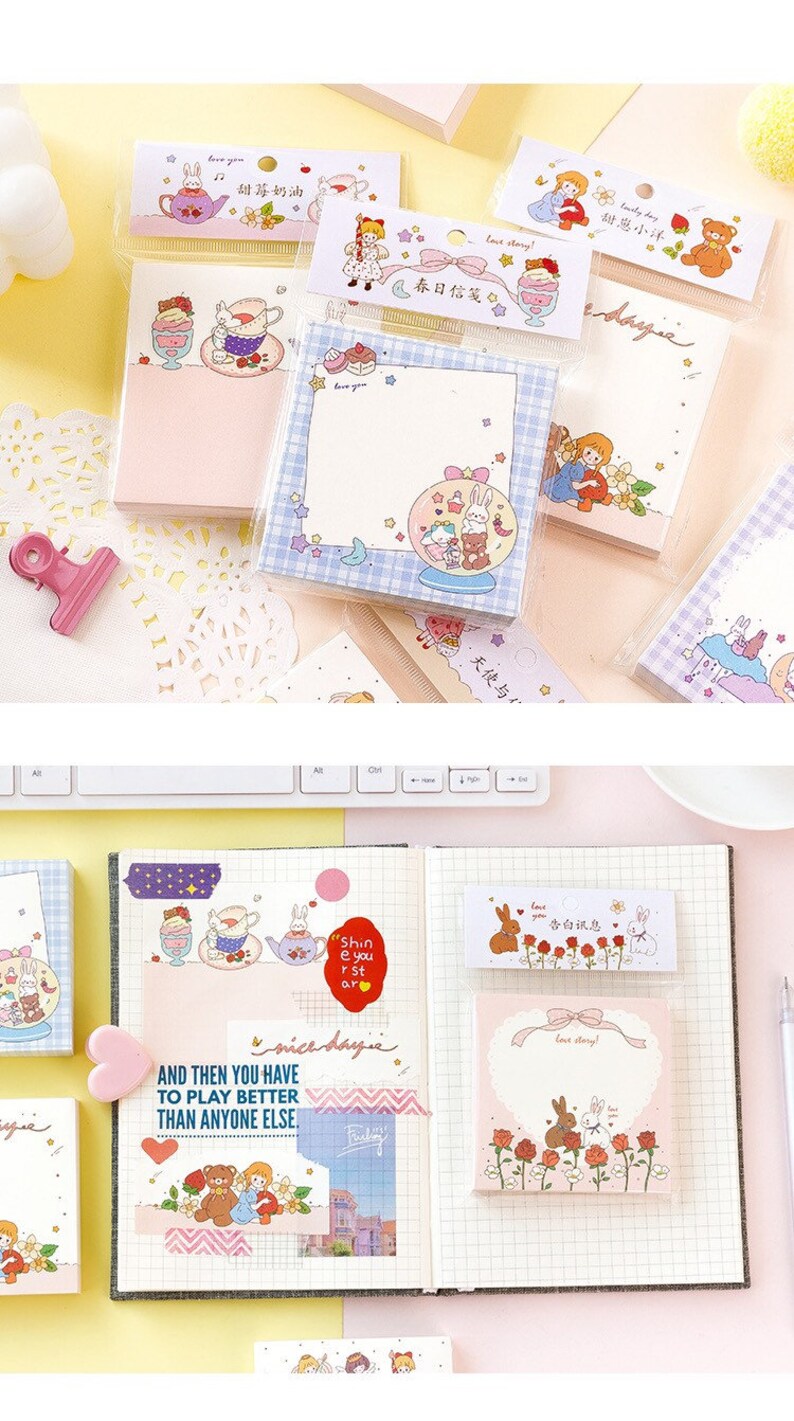 100pcs Cute Memo Pads Kawaii Notepads Set Cute Stickers - Etsy