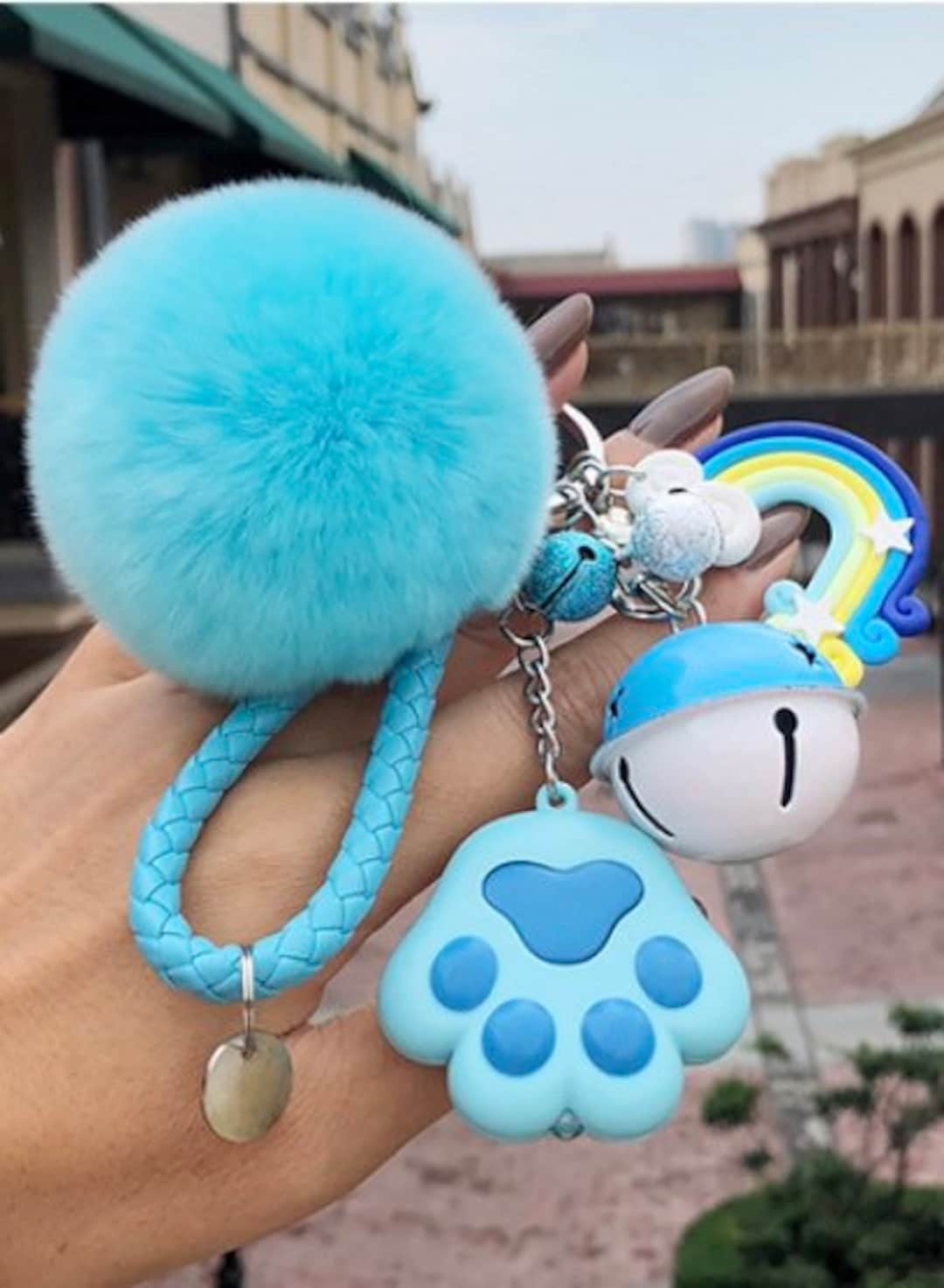 Cute Puffy Keychain Puffy Pompom Keychain Safety Emergency - Etsy