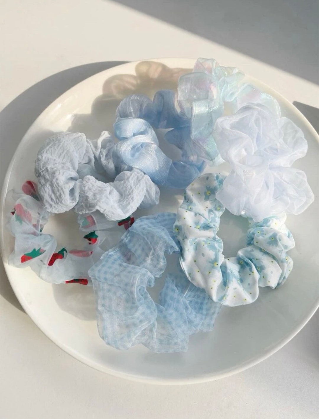 7pcs Aesthetic Pastel Scrunchies, Sheer Scrunchies Pack, Multi Colored ...