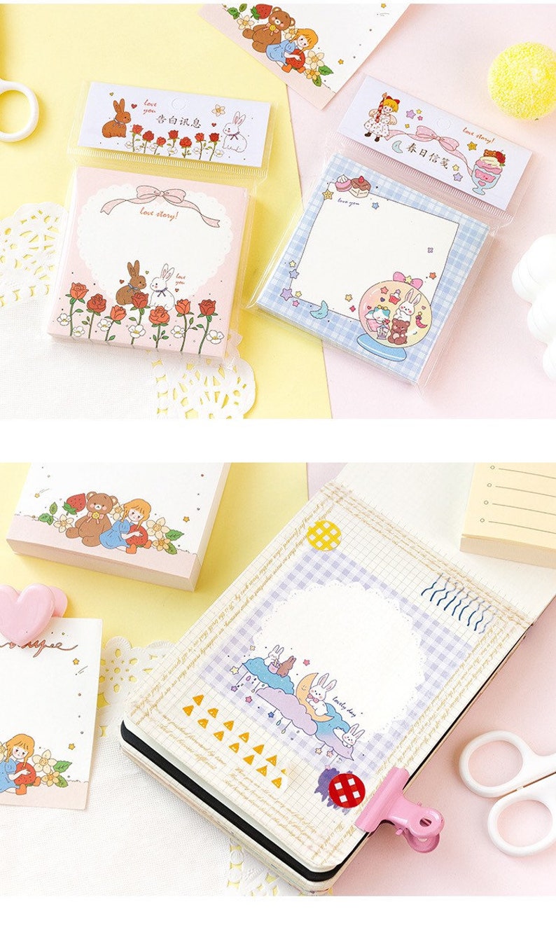 100pcs Cute Memo Pads Kawaii Notepads Set Cute Stickers - Etsy