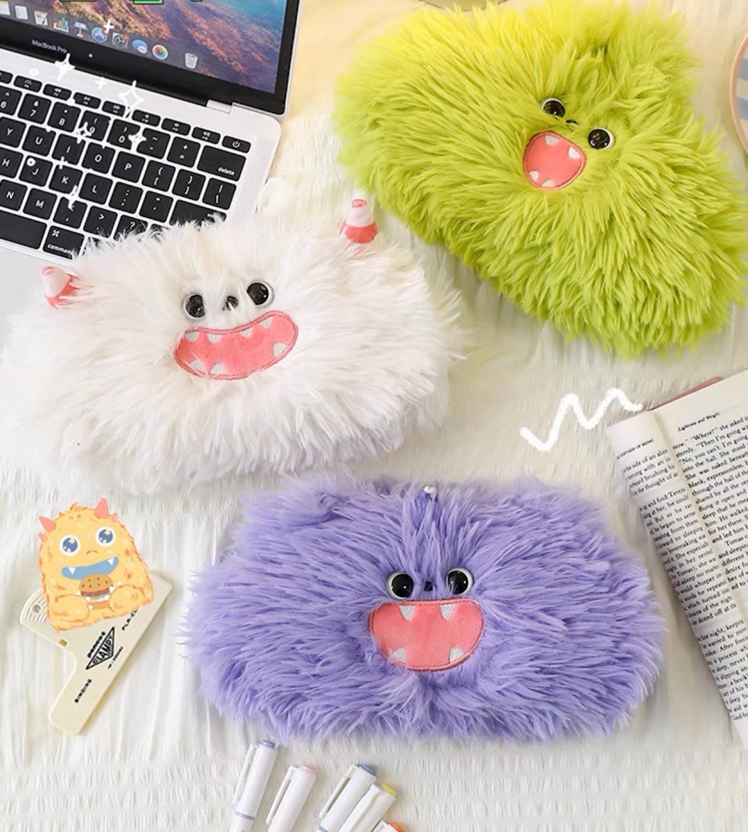 Cute Fuzzy Monster Pencil Case, Cute Pen Pouch, Cute Korean Pencil Case ...