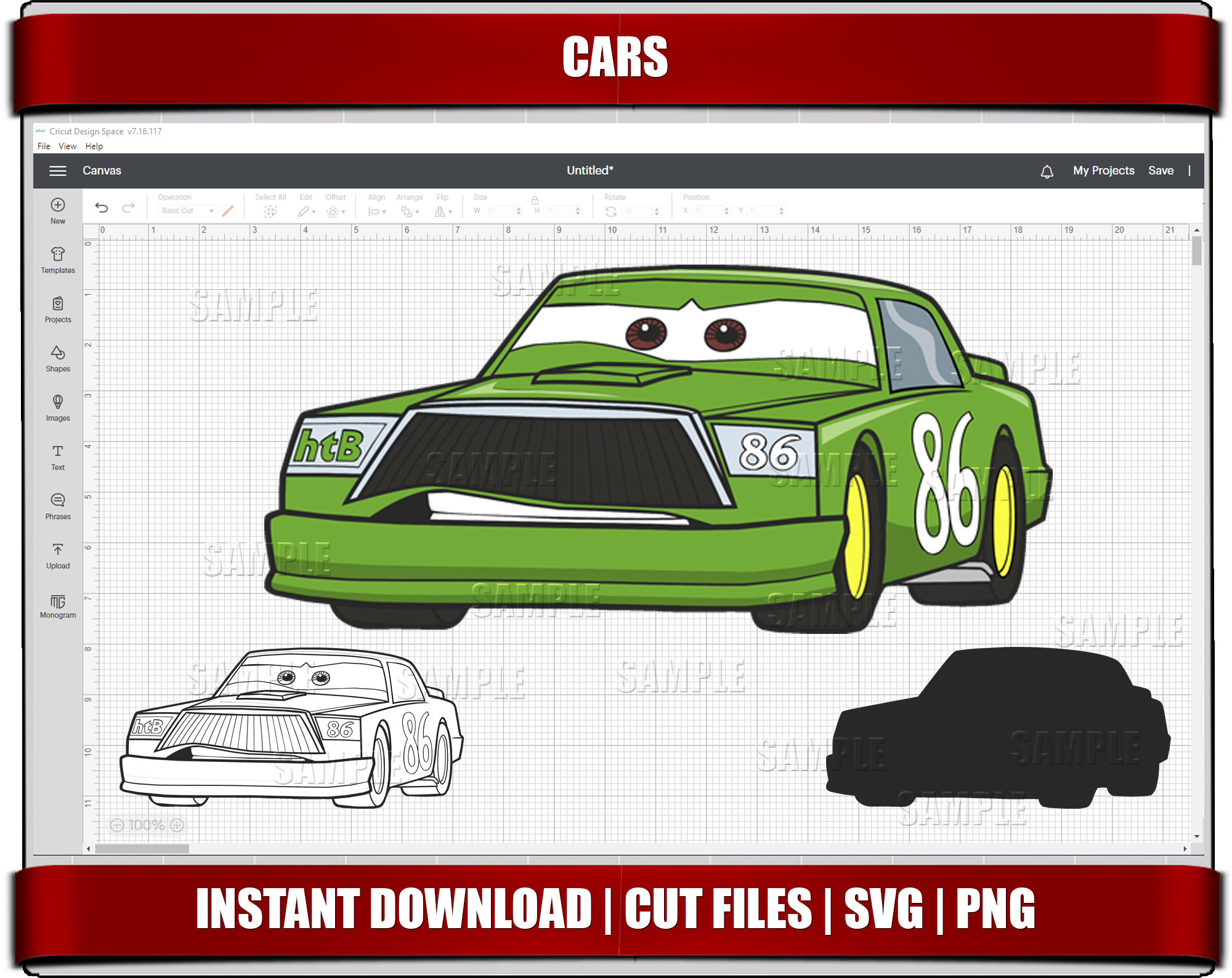 Chick Hicks Cars SVG PNG, Lightning Mcqueen, Cricut Silhouette (digital ...