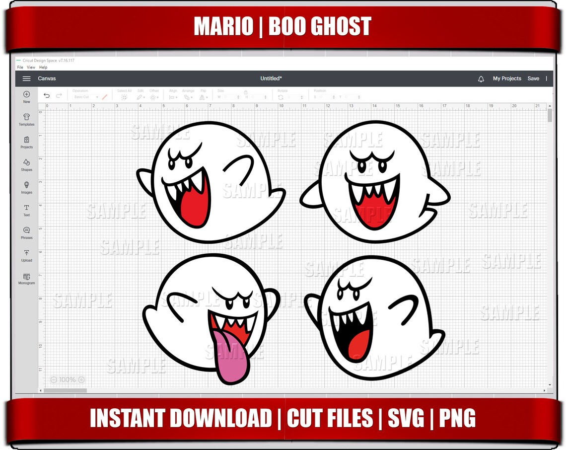 Mario Boo Ghost SVG, PNG Clipart, Cricut Cut Files (digital Download ...