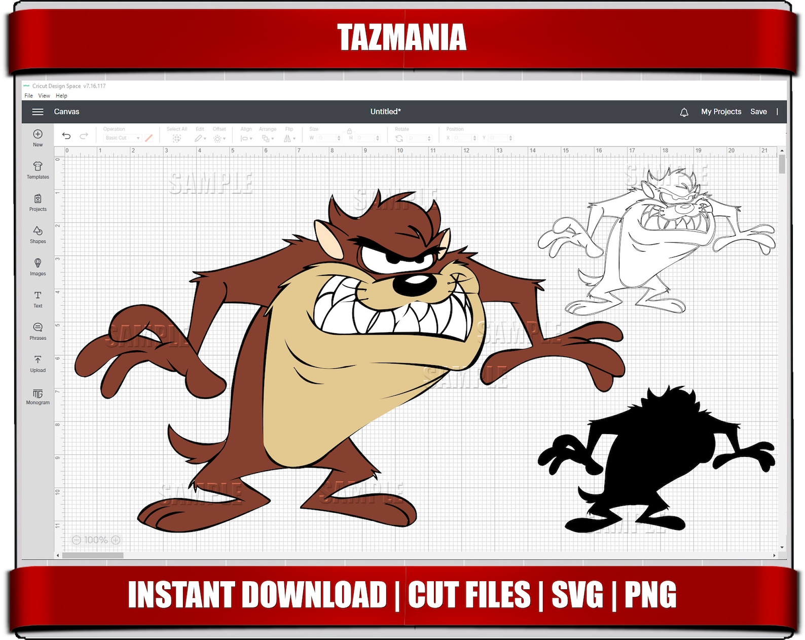 Taz SVG, Tazmania Clipart, Cricut & Silhouette Cut Files (SVG/PNG ...