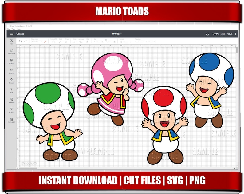 Mario Toad SVG PNG Clipart, Birthday Cricut Cut Files (digital ...