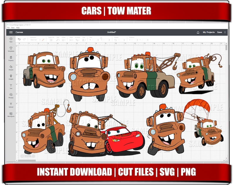 Tow Mater SVG, Cars Clipart, Lightning Mcqueen, Cricut Silhouette ...