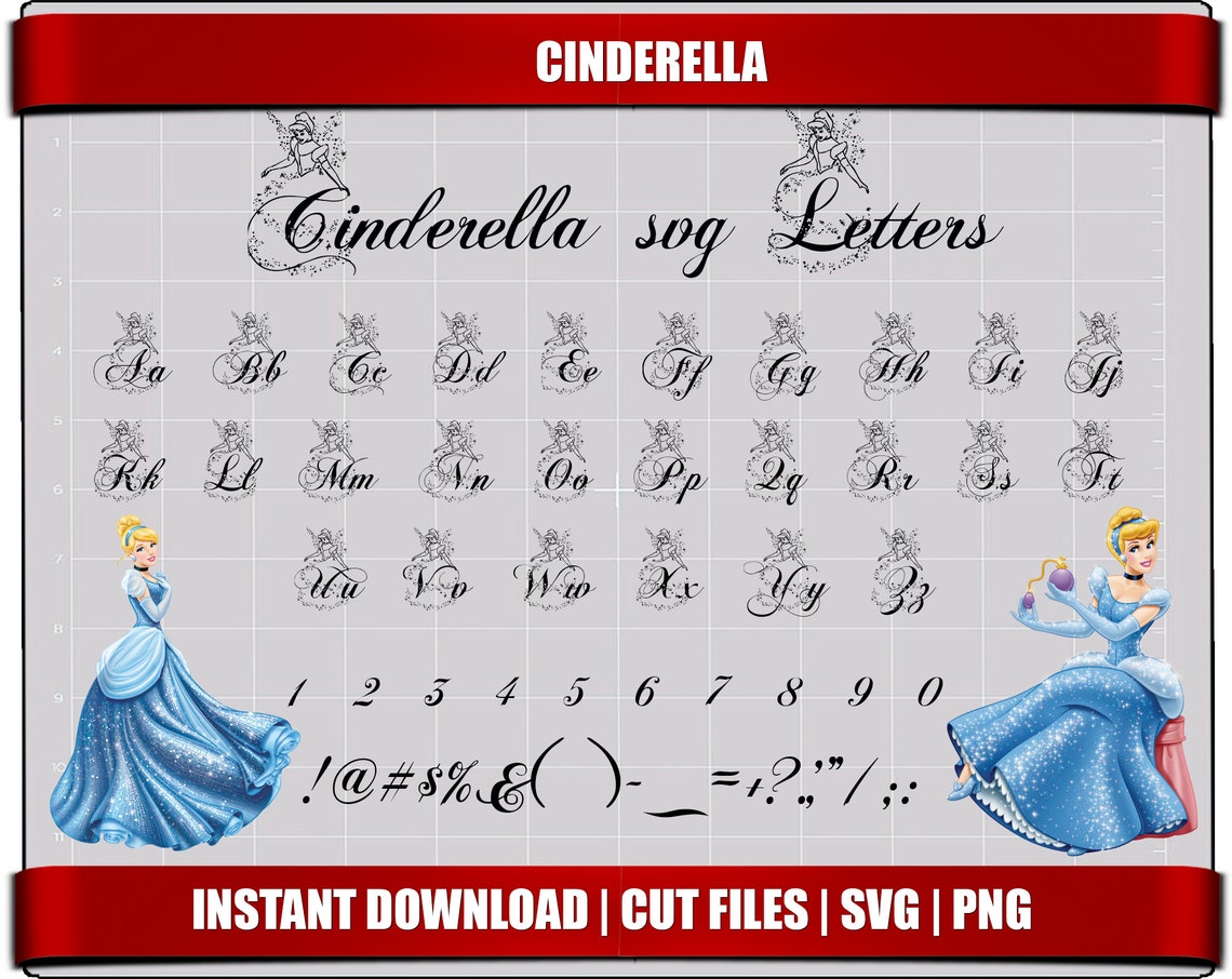 Cinderella Font Svg Letters Alphabet, Cinderella Birthday Party Digital ...