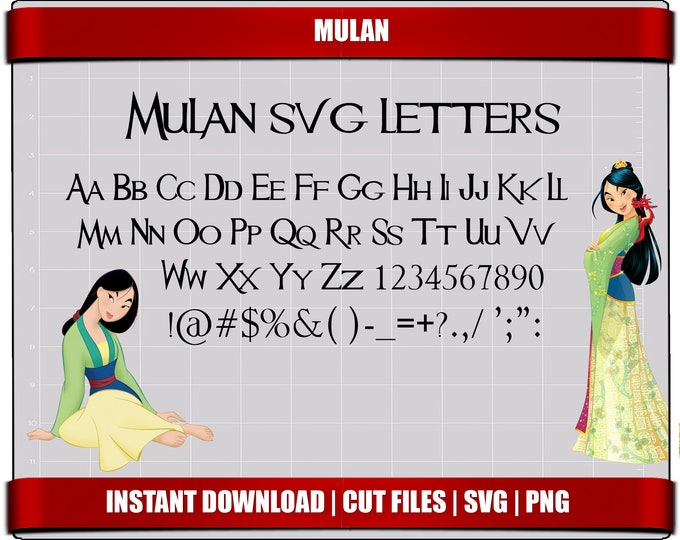 Mulan Font Png, Mulan Letters, Mulan Alphabet, Digital Mulan, Printable ...