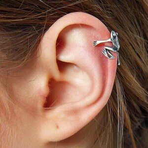 Sterling Silver Frog Ear Cuff, Frog Clip Wrap Earrings, Animal ...