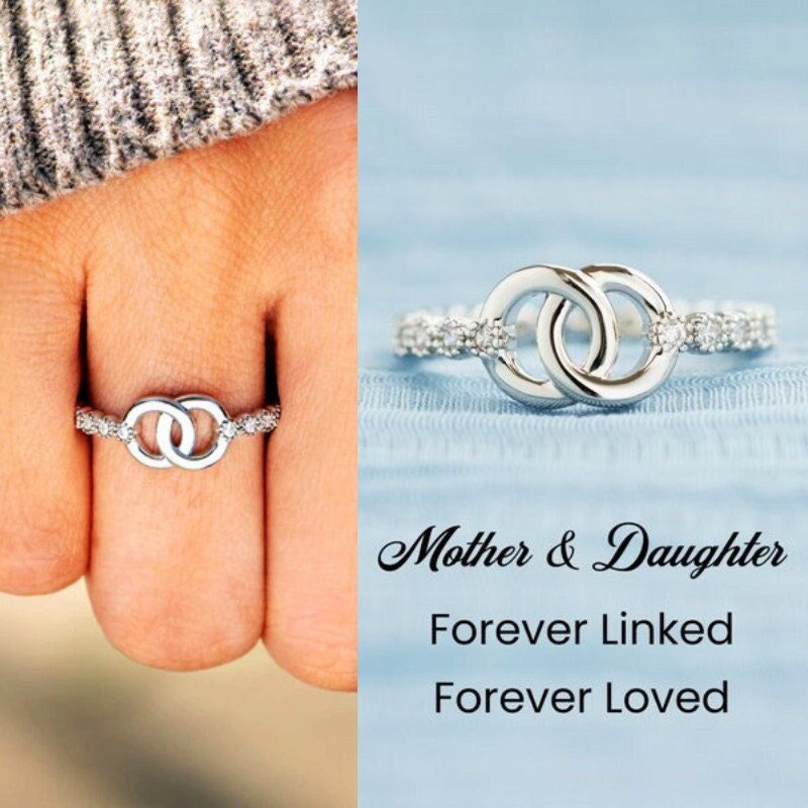 Mother & Daughter Forever Linked Interlocking Ring Sterling - Etsy