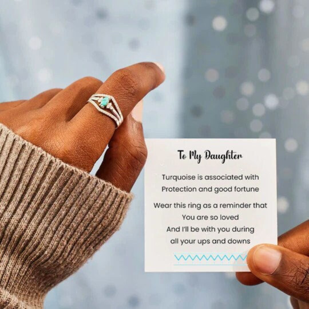 The Ocean's Embrace S925 Ring Set, Mama Queens Turquoise December Birthstone Stackable Ring ...
