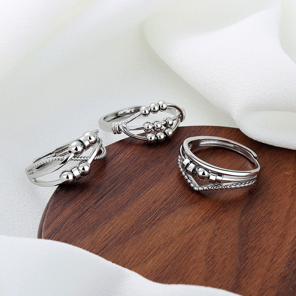 Sterling Silver Spinning Fidget Ring Anxiety Beads Band Ring - Etsy