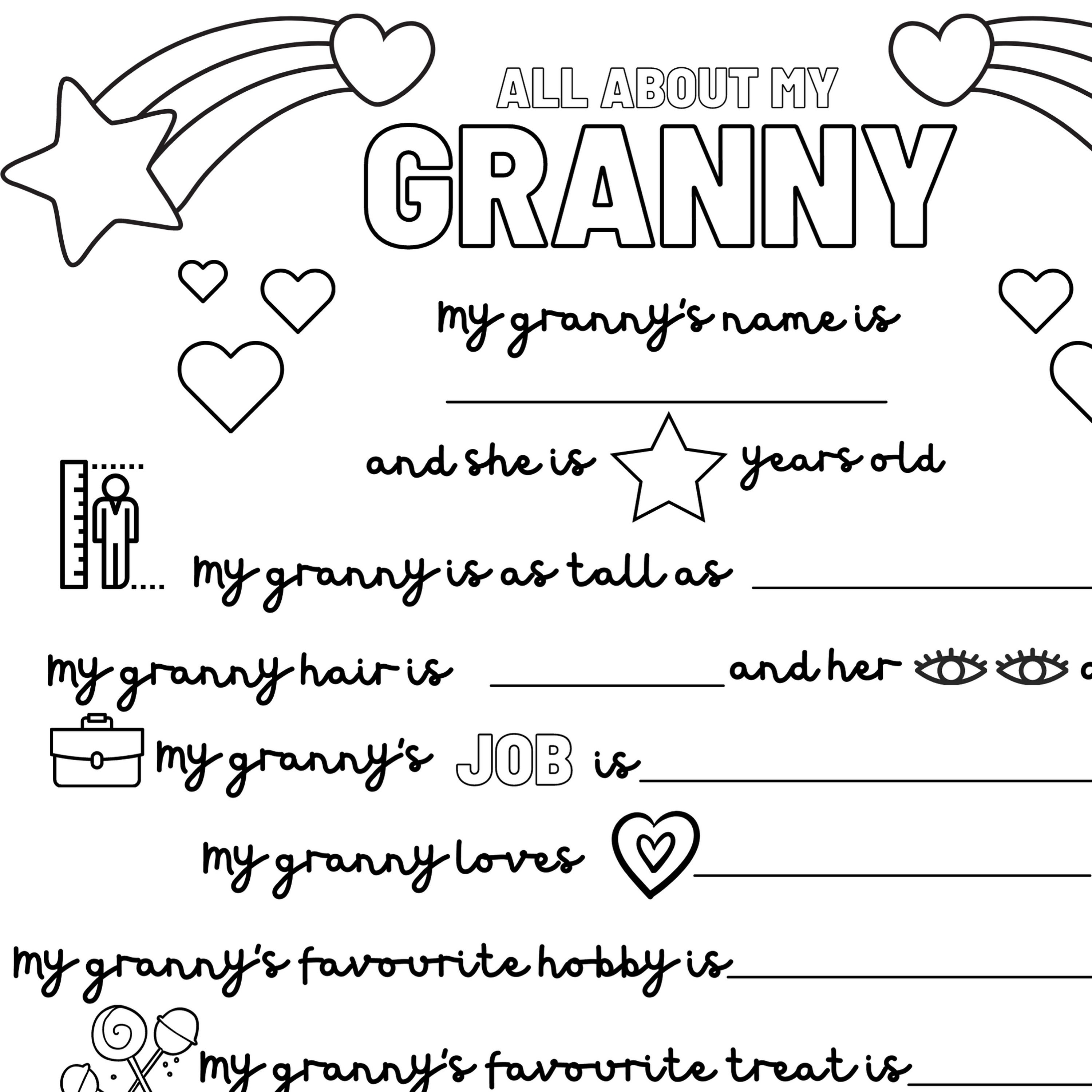 Best Granny colouring activity Toddlers Interview Fill in | Etsy