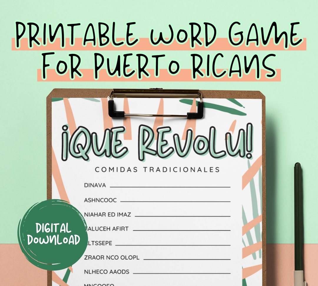 Spanish Word Scramble Party Game | Printable Puerto Rico Party Games ...