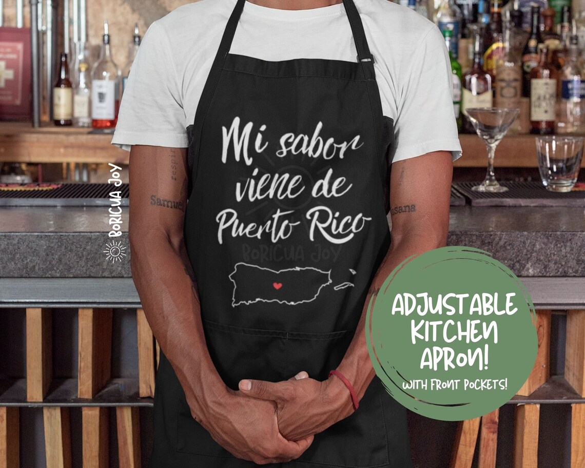 Puerto Rico Apron: Sabor Boricua Adjustable Kitchen Apron - Etsy