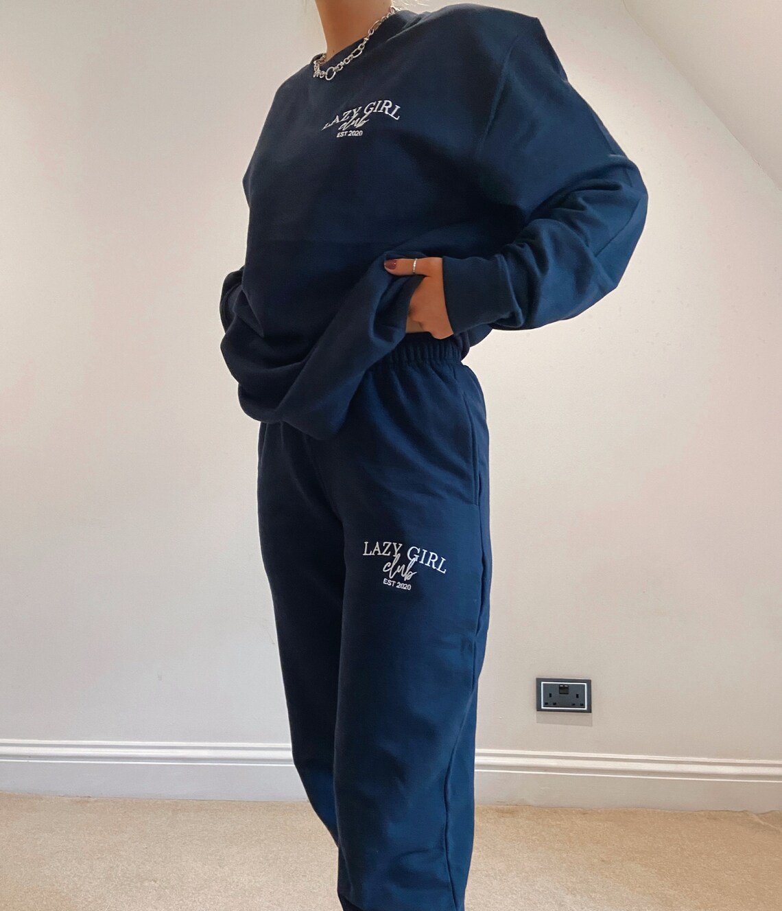 Women's Embroidered Navy Fleece Joggers Jogging Bottoms - Etsy UK