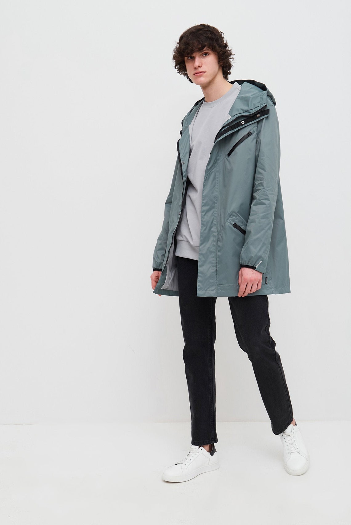 Grey Men Rain Jacket for Traveling Men Raincoat With Hood - Etsy