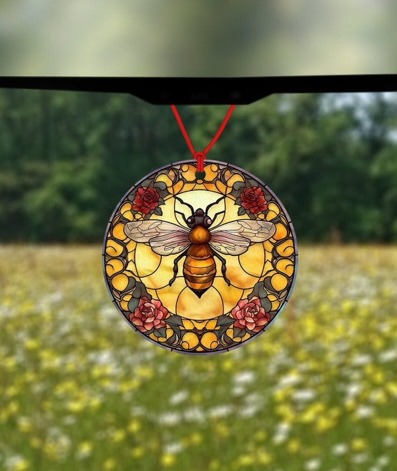 Honey bee air freshener stained glass effect car air freshener car accessory bumble bee gift gift for car I love bees