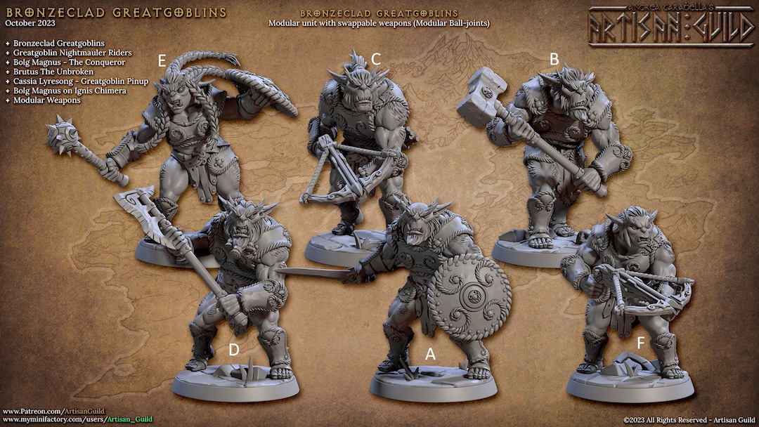 Modular Bugbear Warriors Resin Miniature, Bronzeclad Greatgoblin Set by Artisan Guild, for ...