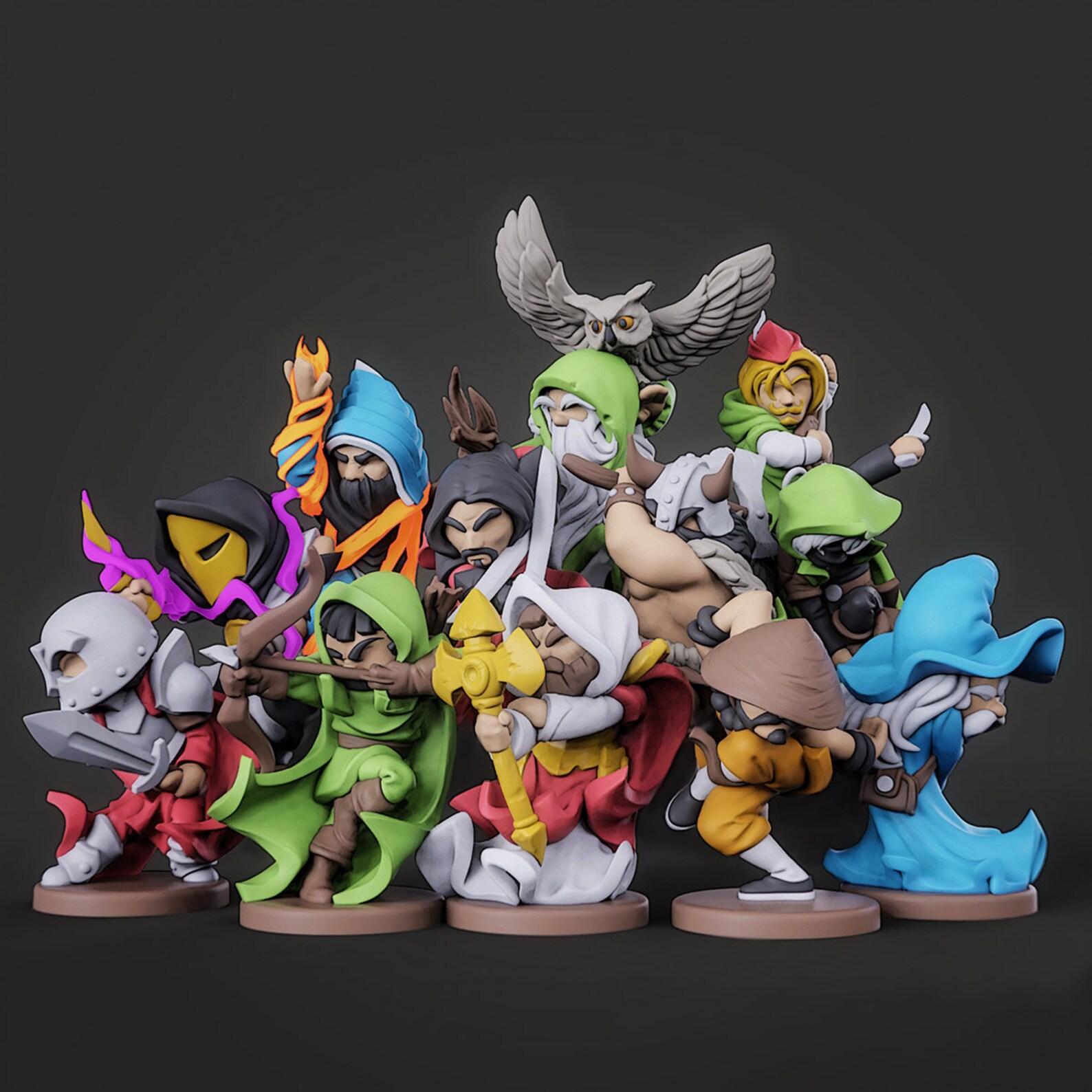 12 Chibi Miniatures Set D&D Tabletop RPG. Sorcerer Fighter - Etsy