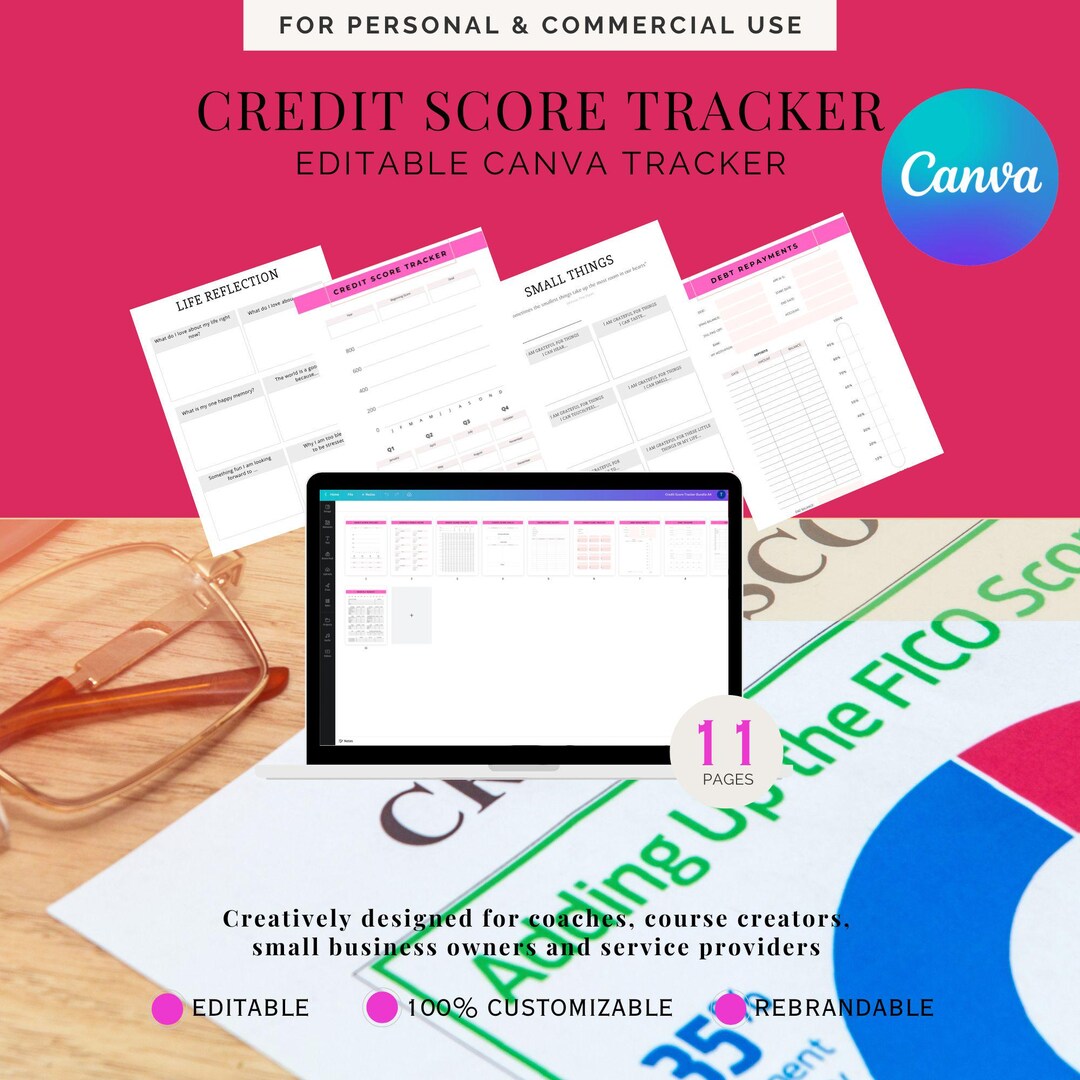 Credit Score Tracker: Editable Canva Template (PLR Rights) - Etsy