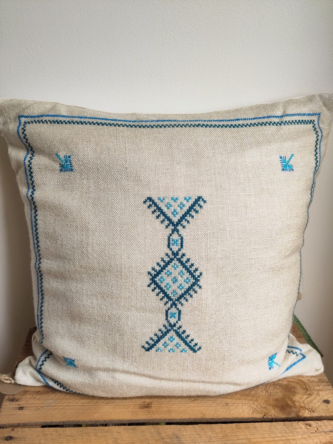 Berber Cushion tunisia Hand Embroidered With Kerkennah Stitch Blue ...