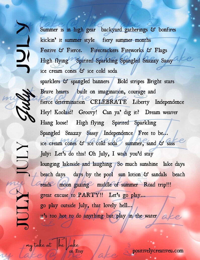 July Words, Sentiments, Quotes and Phases Digital Kit for Junk ...