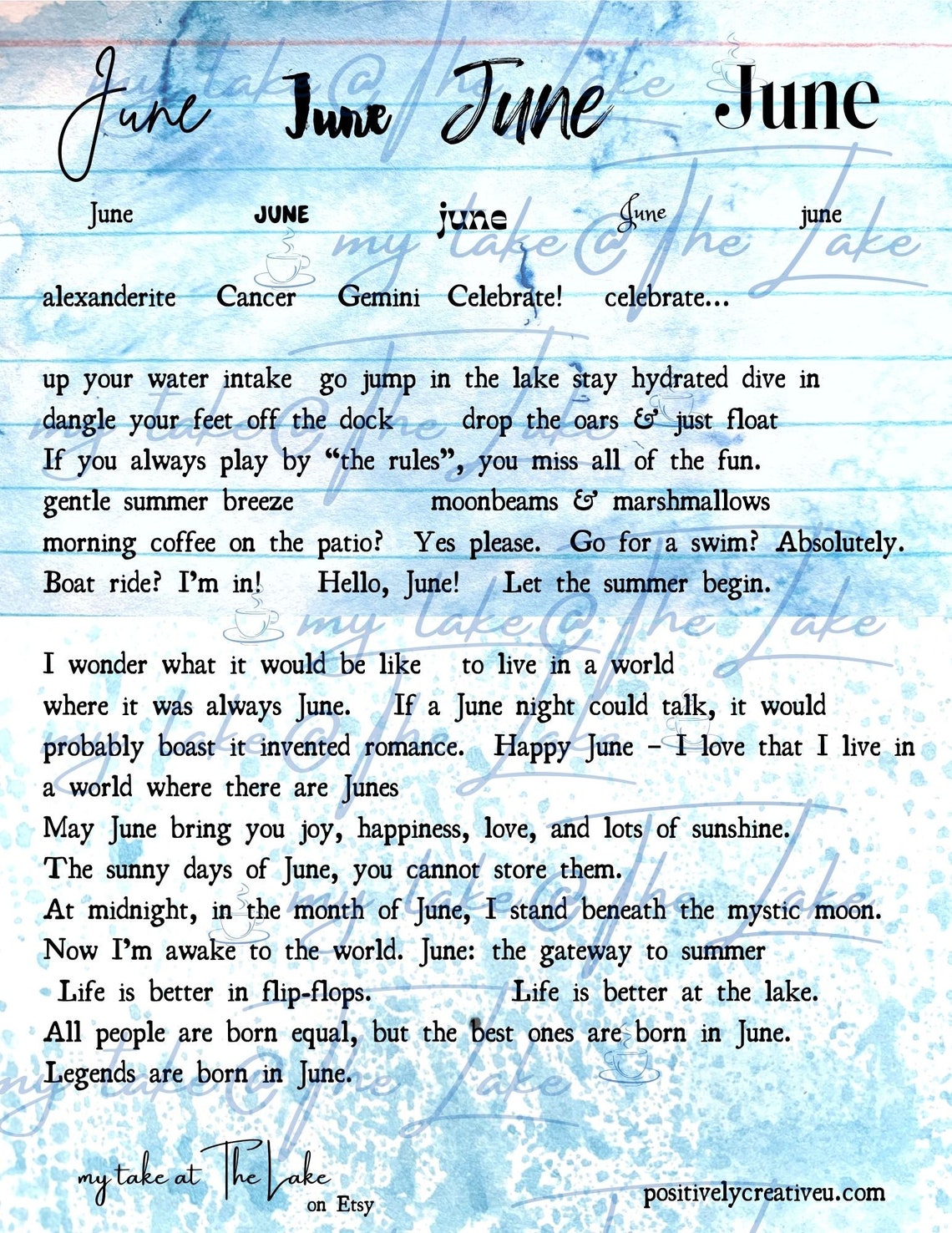 JUNE Words, Phrases and Quotes Digital Kit for Junk Journals, Planners ...