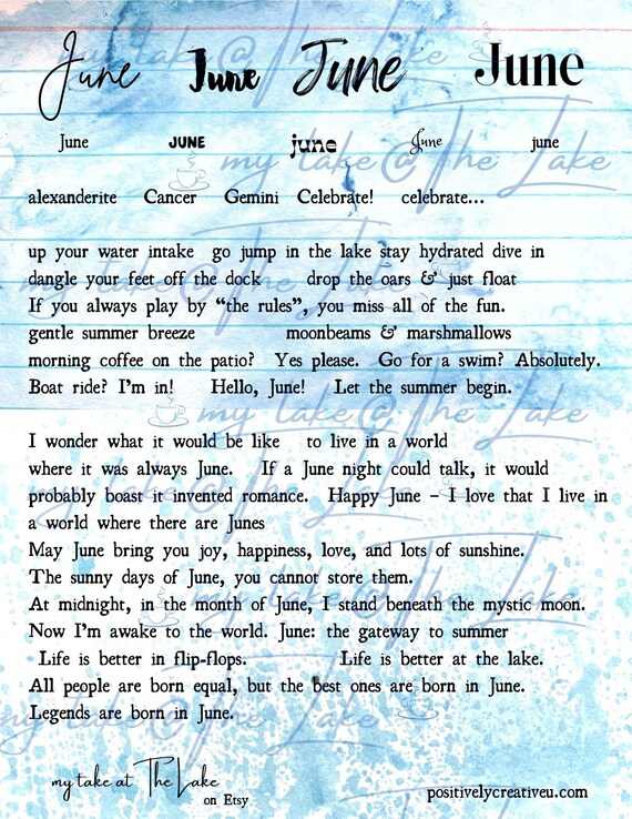 JUNE Words Phrases and Quotes Digital Kit for Junk Journals | Etsy