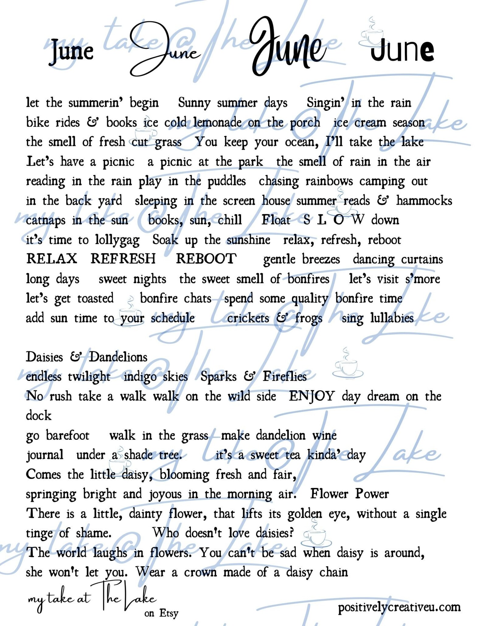 JUNE Words, Phrases and Quotes Digital Kit for Junk Journals, Planners ...