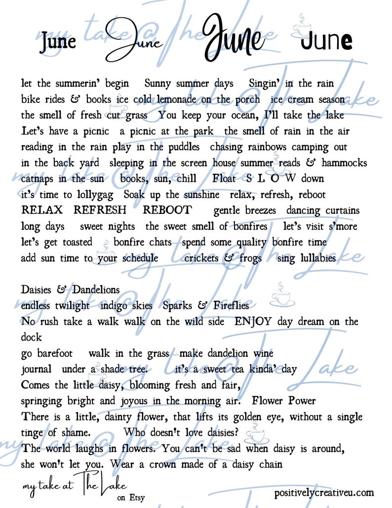 JUNE Words, Phrases and Quotes Digital Kit for Junk Journals, Planners ...