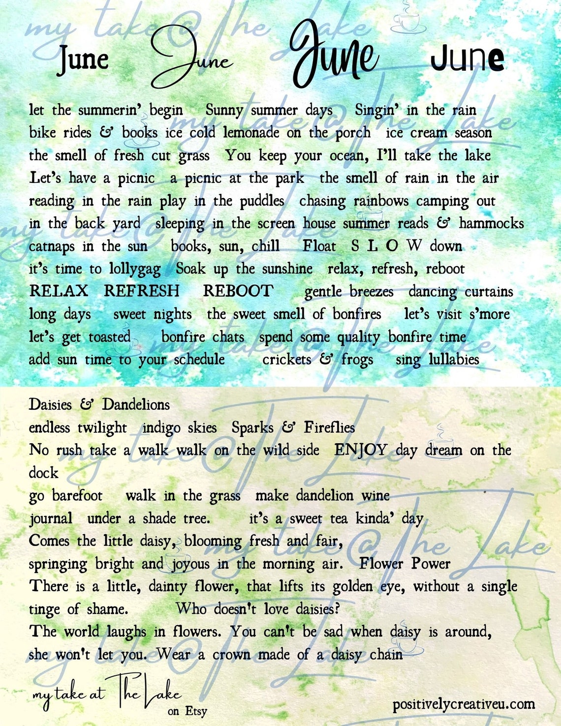 JUNE Words, Phrases and Quotes Digital Kit for Junk Journals, Planners ...