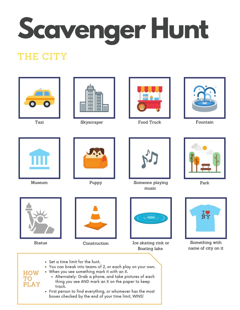 Scavenger Hunt for Kids - the City. This Printable Outside Scavenger ...