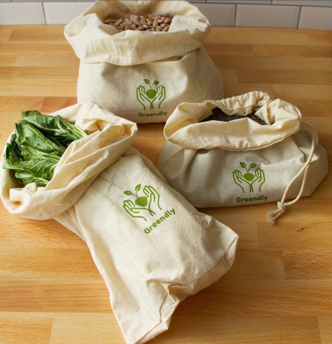 Set of 6 Reusable Produce Bags | Cotton Produce Bags | Muslin Produce ...