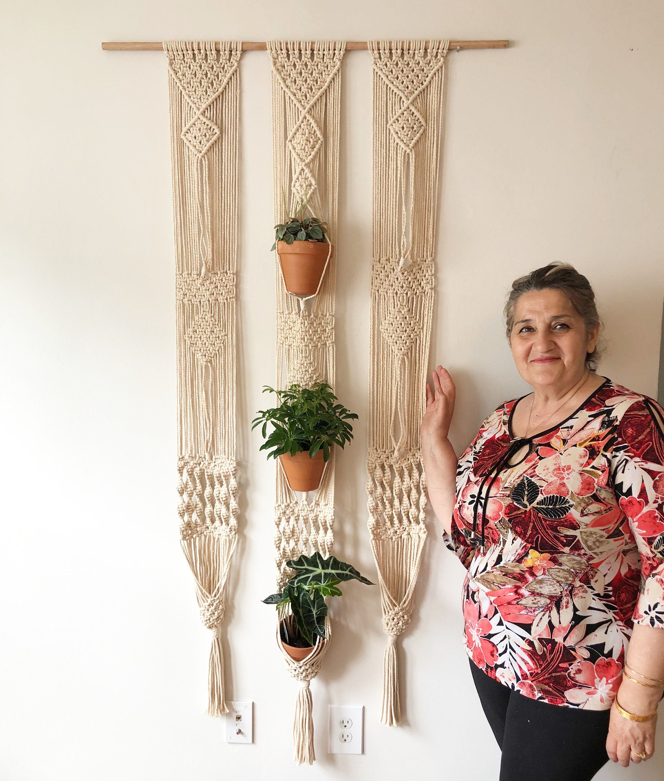 Macrame Wall Plant Hanger, 9-plant Cotton Rope Tapestry, Boho Wedding ...