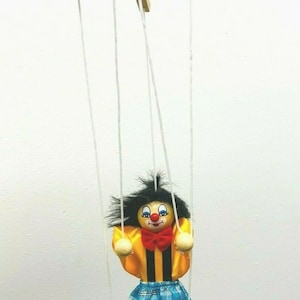 Wooden Retro Pull String Puppet Clowns Marionette Joint Activity for ...